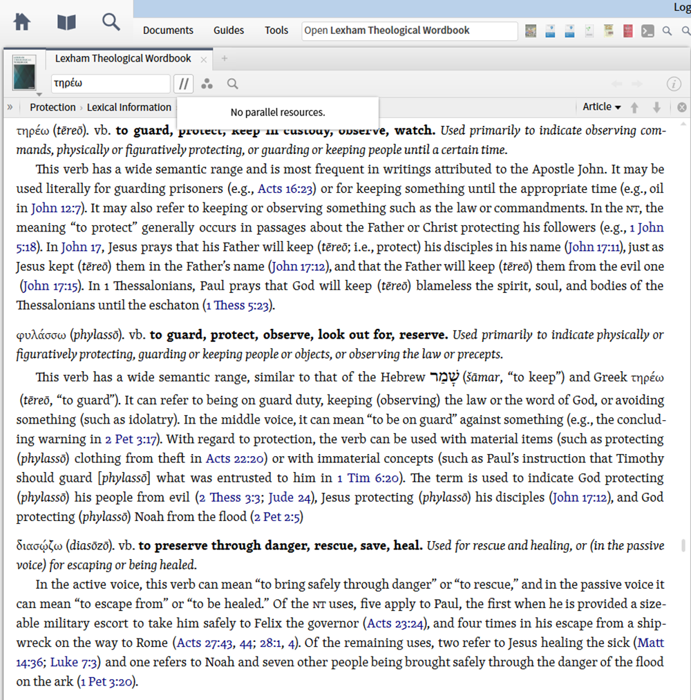 Bug: Lexham Theological Wordbook Greek Words No Parallel Resources — Logos Community